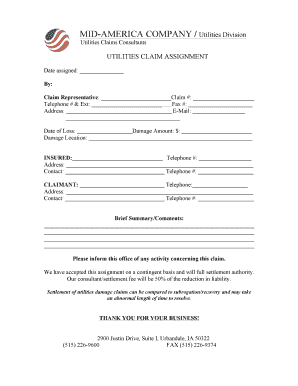 Fillable Online Utilities Claim Assignment Form - 1&1 Internet Fax ...