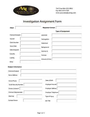 Fillable Online Investigation Assignment Form - Accurate Adjusting Fax ...
