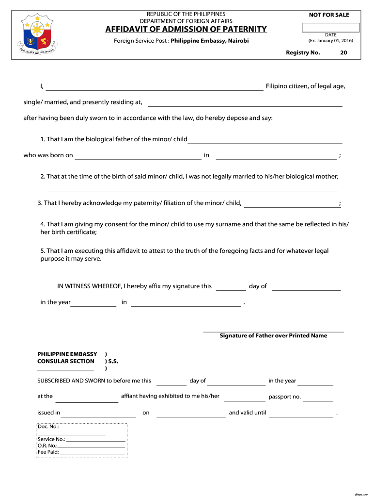 Fillable Online affidavit of admission of paternity - Department of ...