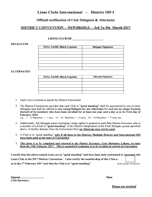 Fillable Online Convention Registration Form - Lions Club Ireland Fax ...