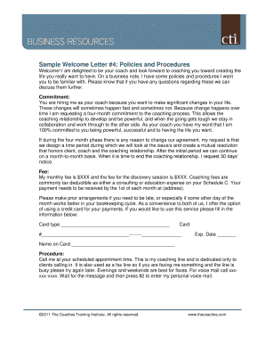 Fillable Online Sample Welcome Letter #4: Policies and Procedures ...