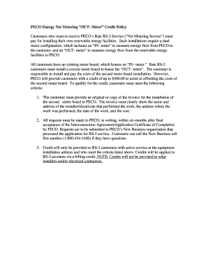 Fillable Online PECO Energy Net Metering OUT- Meter Credit Policy Fax ...