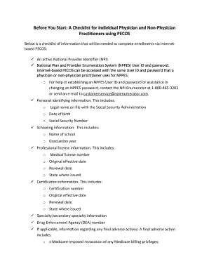 Fillable Online pecos cms hhs Help - Checklist for a Provider or ...