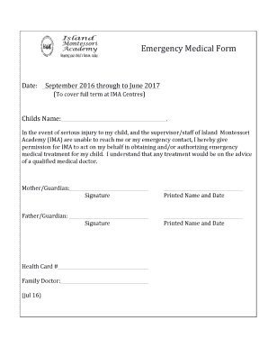 Fillable Online Emergency Medical form.docx Fax Email Print - pdfFiller