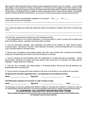 Fillable Online CLASSROOM VOLUNTEER REGISTRATION FORM Fax Email Print ...