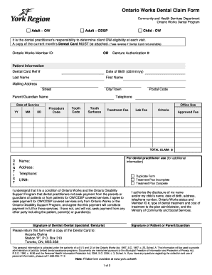 Fillable Online Ontario Works Dental Claim Form Fax Email Print - pdfFiller