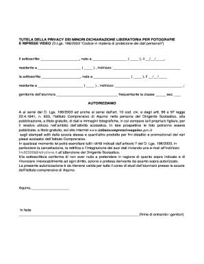 Fillable Online TUTELA DELLA PRIVACY DEI MINORI DICHIARAZIONE ... Fax Email Print - pdfFiller