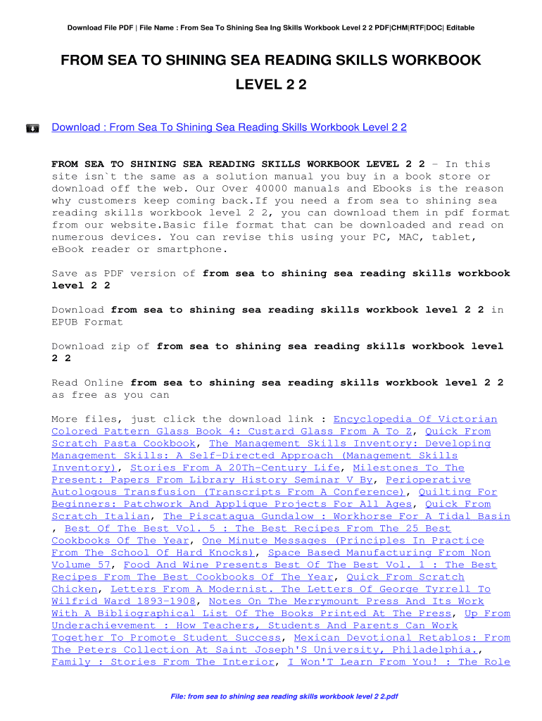 Fillable Online From Sea To Shining Sea Reading Skills Workbook Level 2 ...