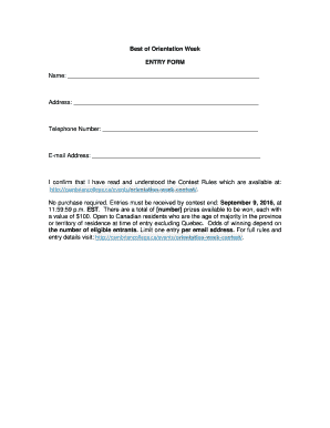 Fillable Online Best of Orientation Week ENTRY FORM Name - Cambrian ...