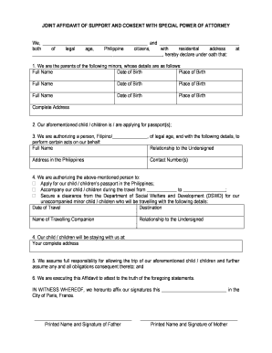 Fillable Online Joint Affidavit of Support and Consent with Special ...