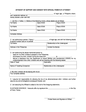 Fillable Online AFFIDAVIT OF SUPPORT AND CONSENT WITH SPECIAL POWER ...