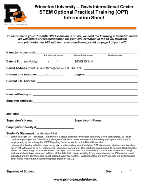 Fillable Online Davis IC OPT STEM Information Sheet - Princeton ...
