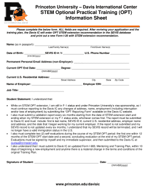 Fillable Online Information Sheet for the STEM OPT Extension OPT ...