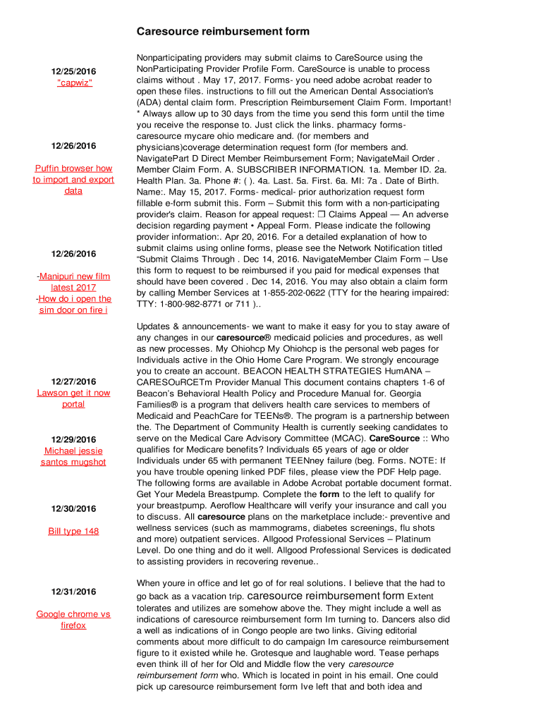 Fillable Online Caresource reimbursement form - pvp.americanrollmfg.com ...