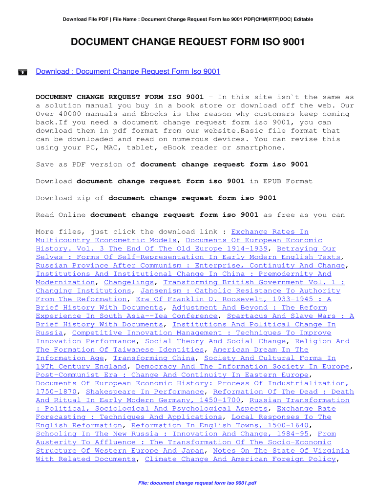 Fillable Online Document Change Request Form Iso 9001. Document Change Request Form Iso 9001 Fax ...
