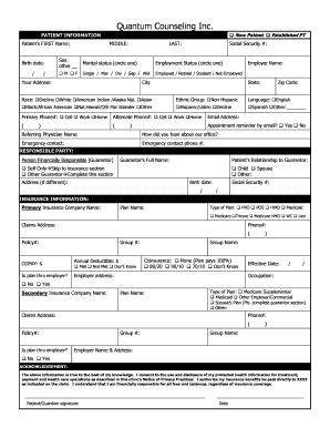 Fillable Online Patient Information Form - Quantum Counseling Inc Fax ...