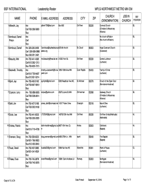 Fillable Online BSF INTERNATIONAL Leadership Roster MPLS-NORTHWEST ...