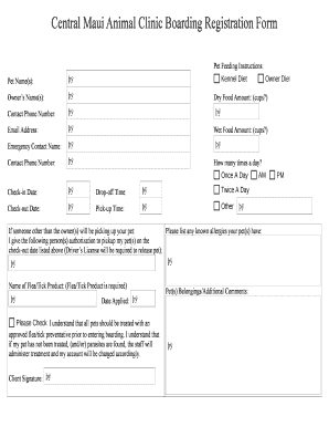 Fillable Online Central Maui Animal Clinic Boarding Registration Form ...