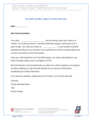 Fillable Online earlychildhood ehe osu 42 Month Transition Letter for ...