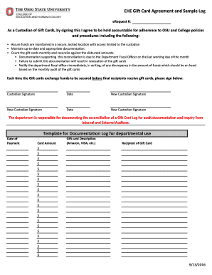 Fillable Online EHE Gift Card Agreement and Sample Log Template for ...