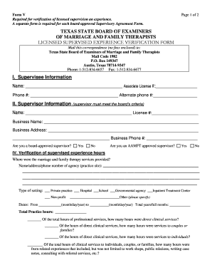 Fillable Online Supervision Experience Verification Form V - Texas ...