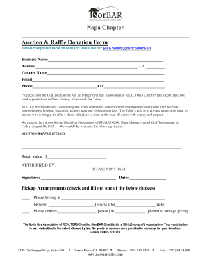 Fillable Online Napa Chapter Auction & Raffle Donation Form Fax Email ...
