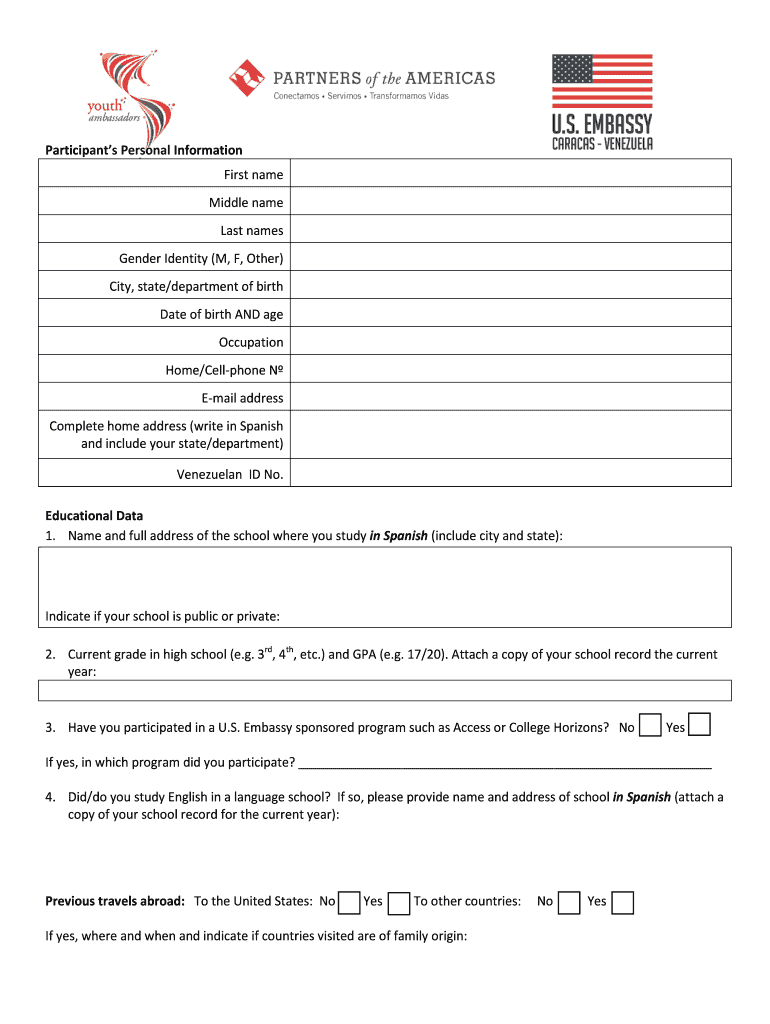 Fillable Online Youth Application for the Youth Ambassadors Program 2017 Fax Email Print - pdfFiller