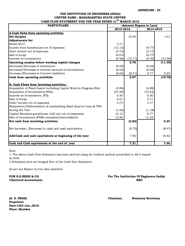 Fillable Online CASH FLOW STATEMENT - ANNEXURE III 1.xlsx Fax Email ...