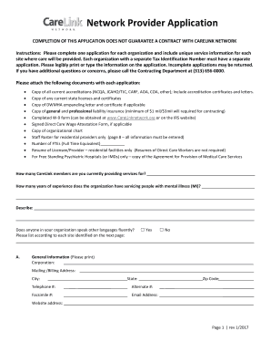 Fillable Online Network Provider Application - CareLink Network Fax ...