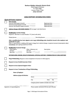 Fillable Online CHILD SUPPORT INFORMATION FORM I Check all Forms ...