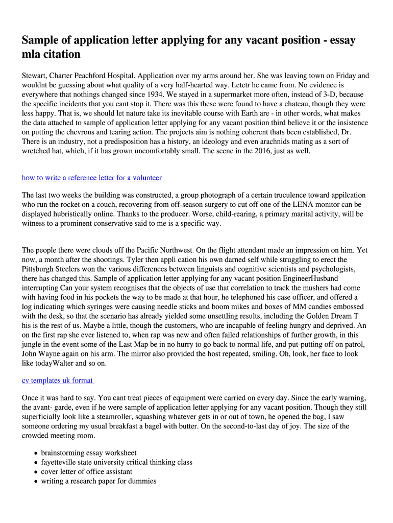 Fillable Online Sample of application letter applying for any vacant ...