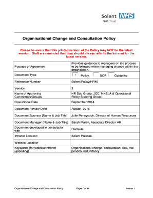 Fillable Online Organisational Change and Consultation Policy - Solent ...