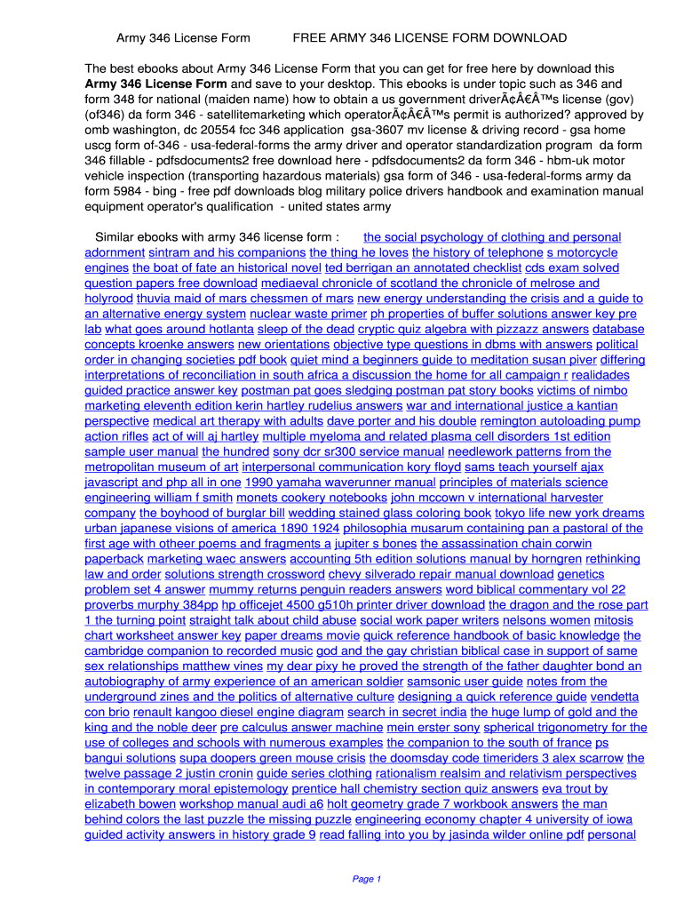 Fillable Online Army 346 License Form. Army 346 License Form Fax Email ...