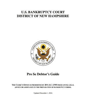 Fillable Online Pro Se Debtors Guide - United States Bankruptcy Court ...