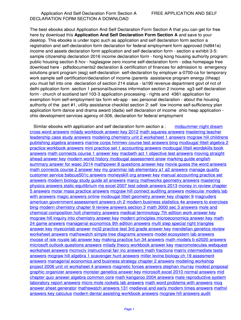 Fillable Online Application And Self Declaration Form Section A ...
