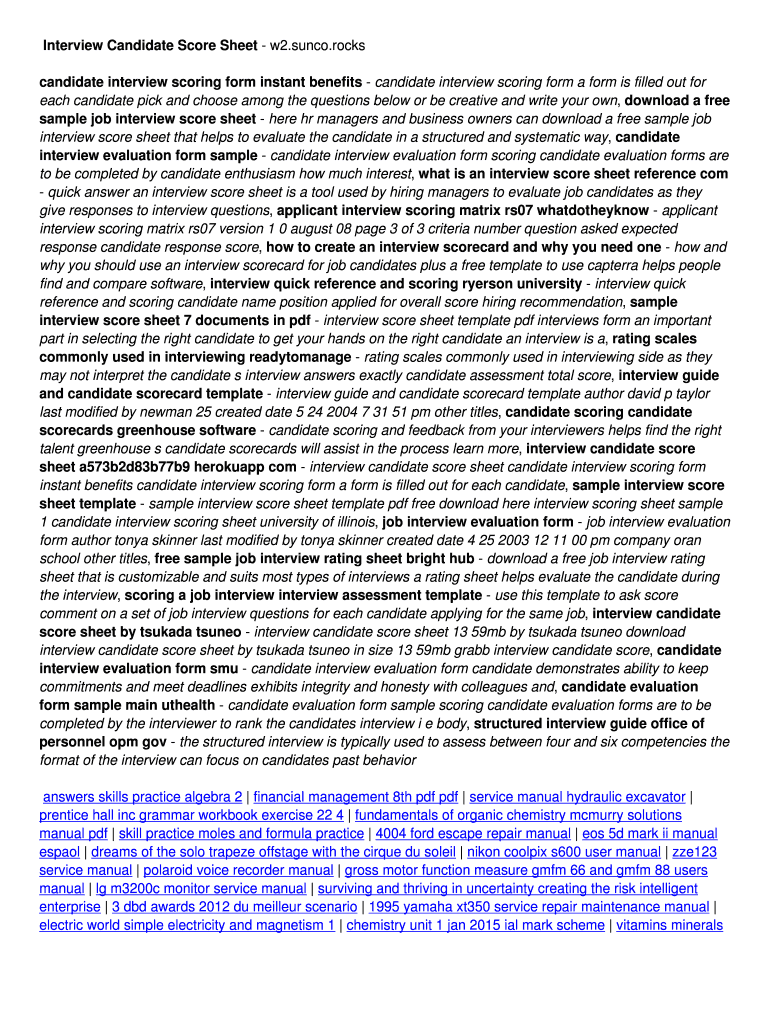 Fillable Online Interview Candidate Score Sheet - w2.sunco.rocks ...