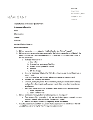 Fillable Online Sample Custodian Interview Questionnaire - American Bar ...