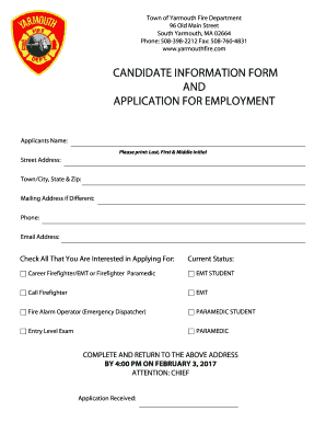 Fillable Online Town of Yarmouth Fire Department Fax Email Print - pdfFiller