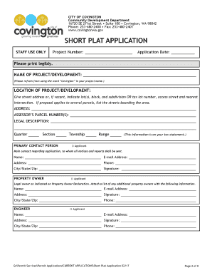 Fillable Online SHORT PLAT APPLICATION - City of Covington Fax Email ...