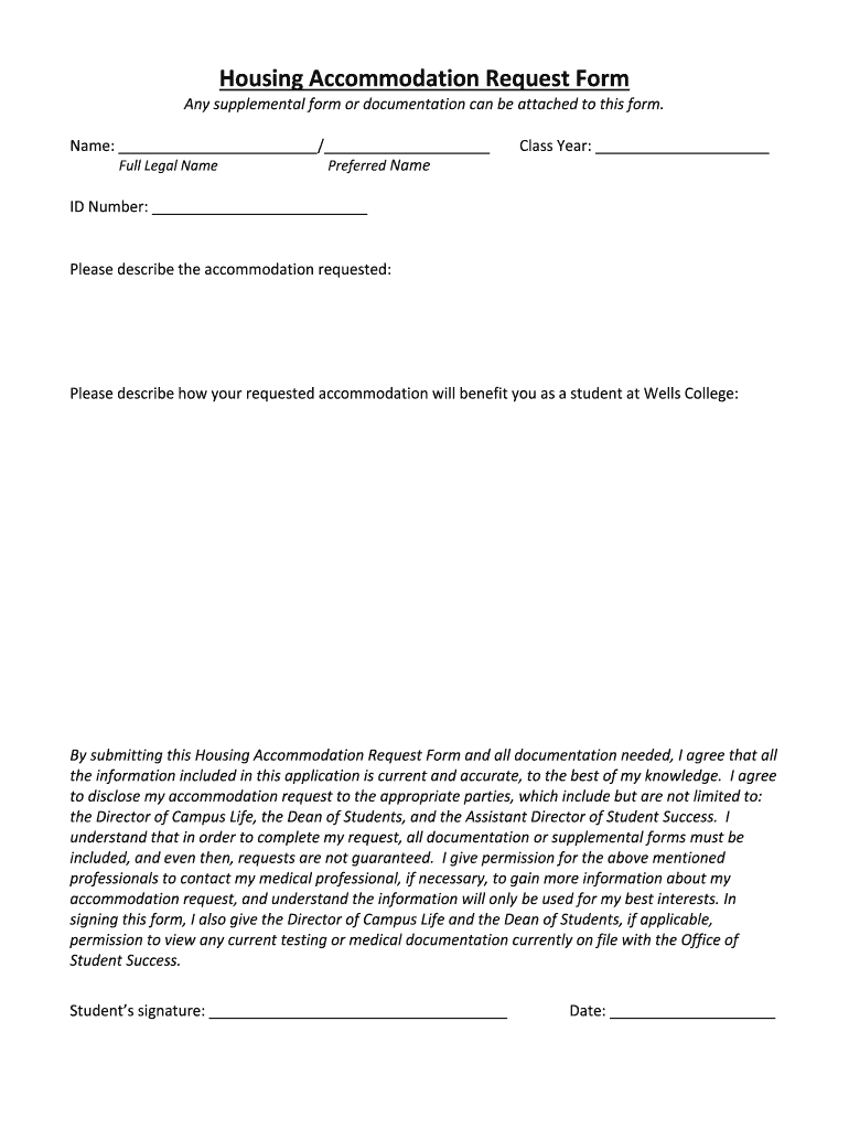 Fillable Online Housing Accommodation Request Form 2017-2018 Fax Email ...