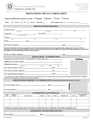 Fillable Online HIGH SCHOOL SPECIAL ENROLLMENT Fax Email Print - pdfFiller
