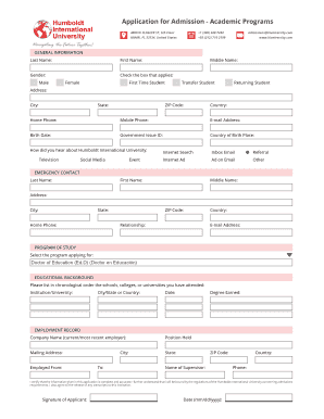 Fillable Online HIU Professional Development Admission Form - Humboldt ...