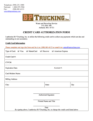 Fillable Online Credit Card Authorization Form - BP Trucking, Inc. Fax ...