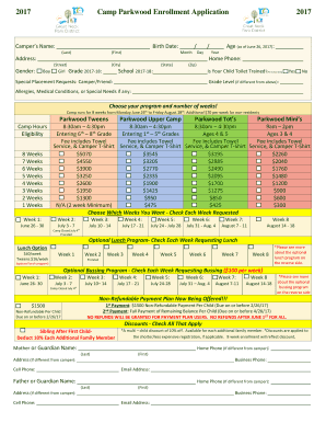 Fillable Online 2017 Camp Parkwood Enrollment Application 2017 - Great Neck ... Fax Email Print ...