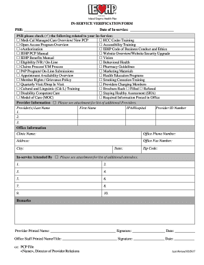 Fillable Online In-Service Verification Form and Checklist - IEHP Home ...