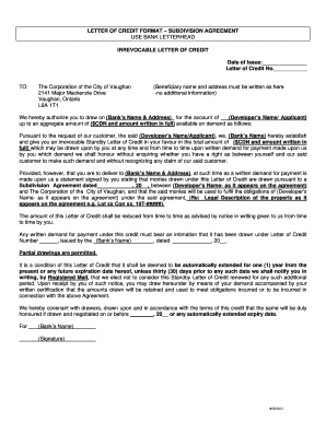 Fillable Online LETTER OF CREDIT FORMAT SUBDIVISION AGREEMENT Fax Email ...