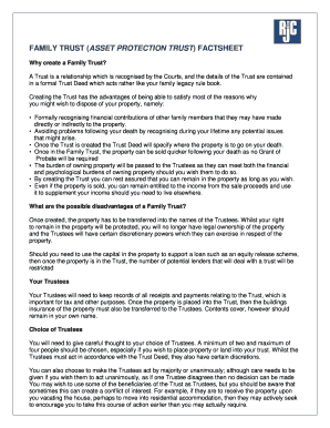 Fillable Online FAMILY TRUST (ASSET PROTECTION TRUST) FACTSHEET Fax ...