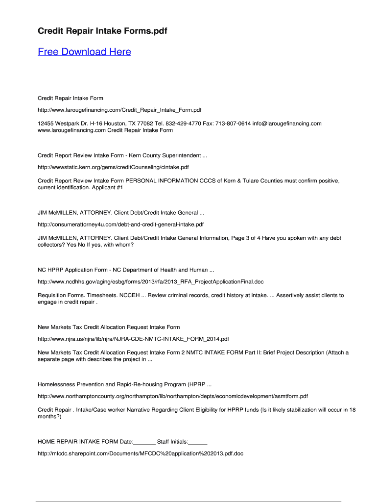 Credit Repair Intake Form - Blank Fillable Template | Fill Out, Print ...