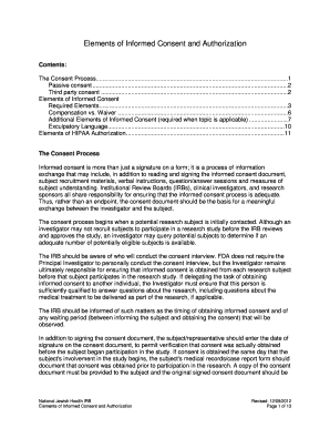 Fillable Online Elements of Informed Consent and Authorization Fax ...