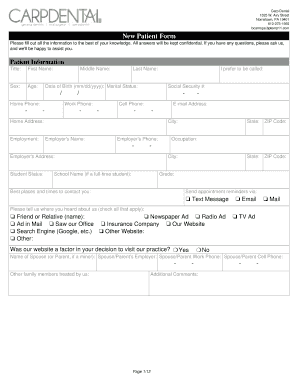 Fillable Online Carp Dental New Patient Forms. Carp Dental New Patient Forms Fax Email Print ...